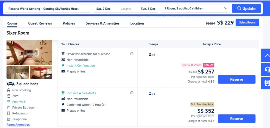 Genting SkyWorld Hotel - Sixers Room (2-5 Dec), Tickets & Vouchers ...