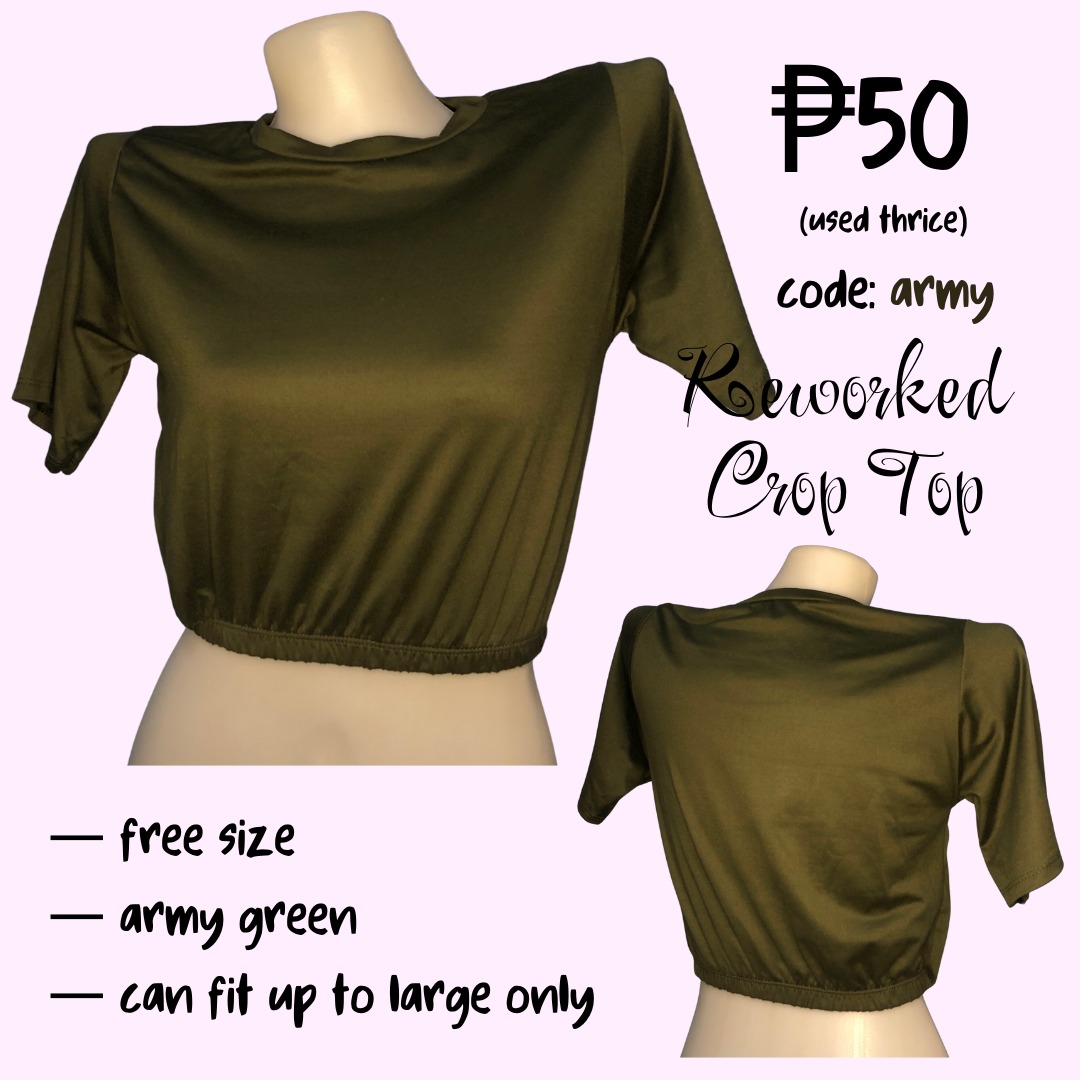 reworked crop top army green / declutter, Women's Fashion, Tops, Others ...