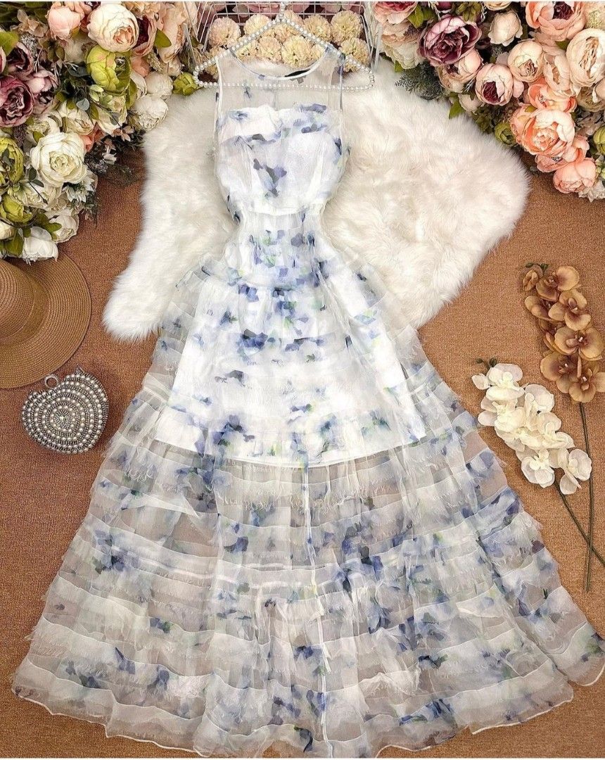 Ruffle layered long dress, Women's Fashion, Dresses & Sets, Evening ...