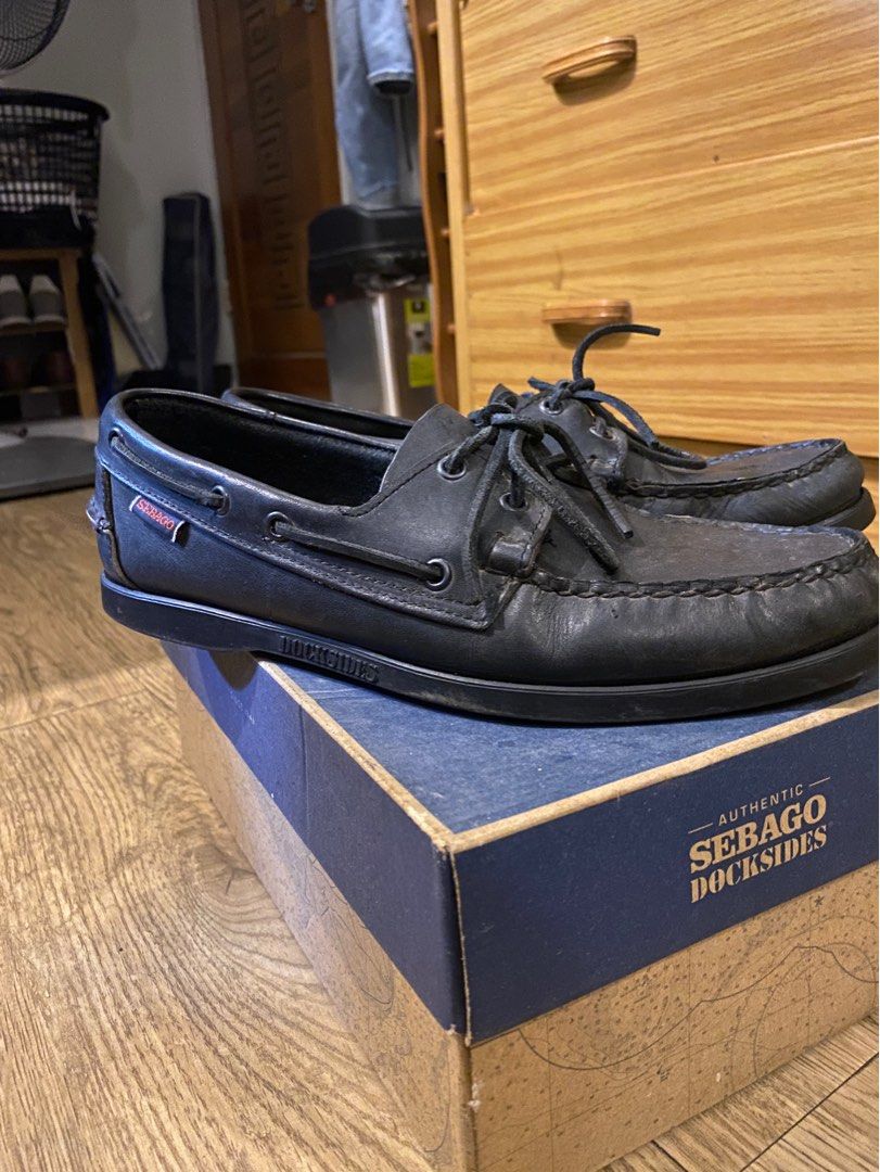 Sebago Docksides all black boat shoes, Men's Fashion, Footwear, Casual ...