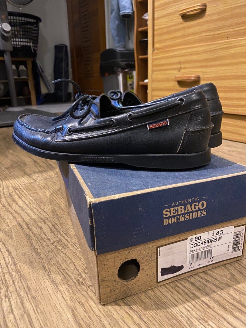 Sebago Docksides all black boat shoes, Men's Fashion, Footwear, Casual ...