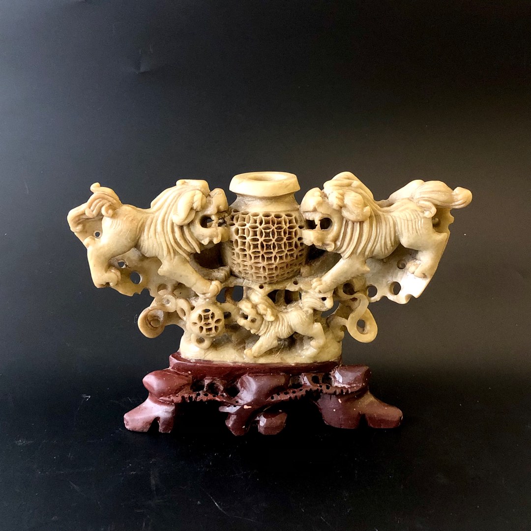 Shoushan stone carvings of guardian lions and lion pup., Hobbies & Toys ...