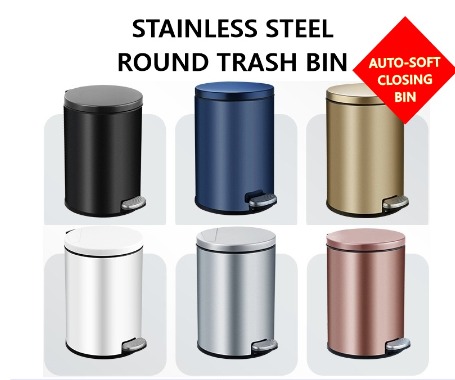 Stainless Steel Dustbin/ Auto Soft Close/ Minimalist Design/ Trash Bin ...