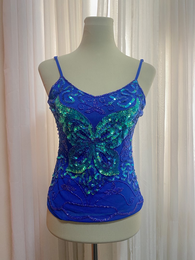 y2k sequin butterfly top, Women's Fashion, Tops, Sleeveless on Carousell