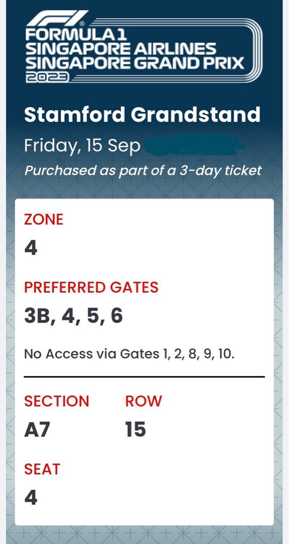 F1 Singapore Formula 1 2023 Stamford Grandstand Friday 15/09/2023 ...