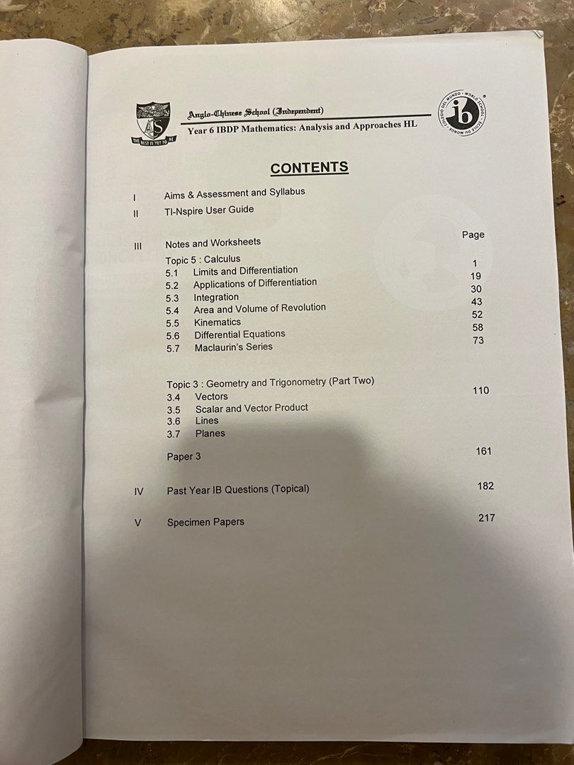 ACSI IB HL year 6 Math analysis & approaches textbook, Hobbies & Toys ...