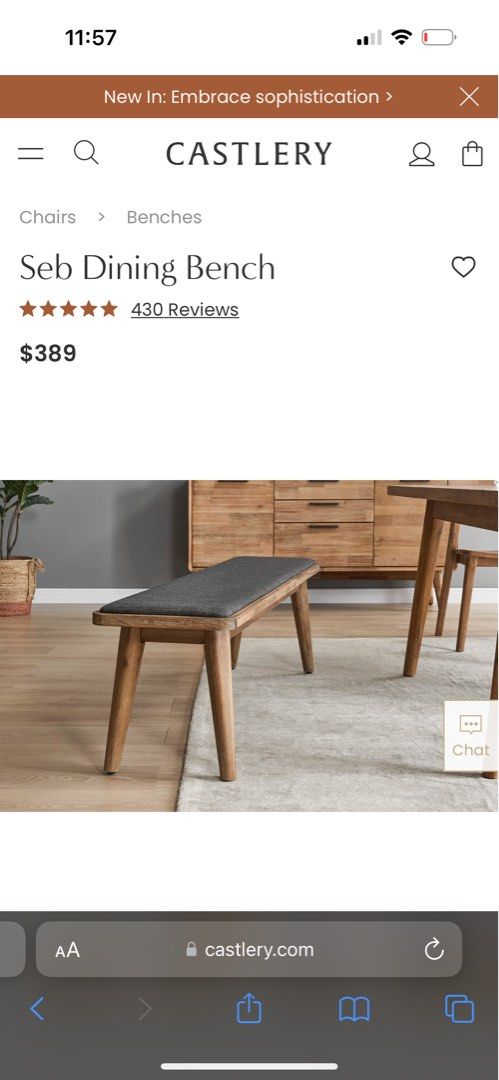 Castlery Seb dining bench, Furniture & Home Living, Furniture, Chairs ...