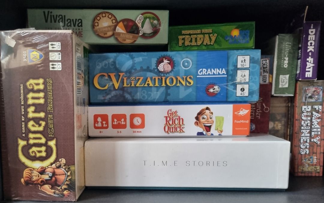 Caverna, Viva Java The Dice Game, CVLizations, TIME Stories, Family Business, King of Tokyo ...