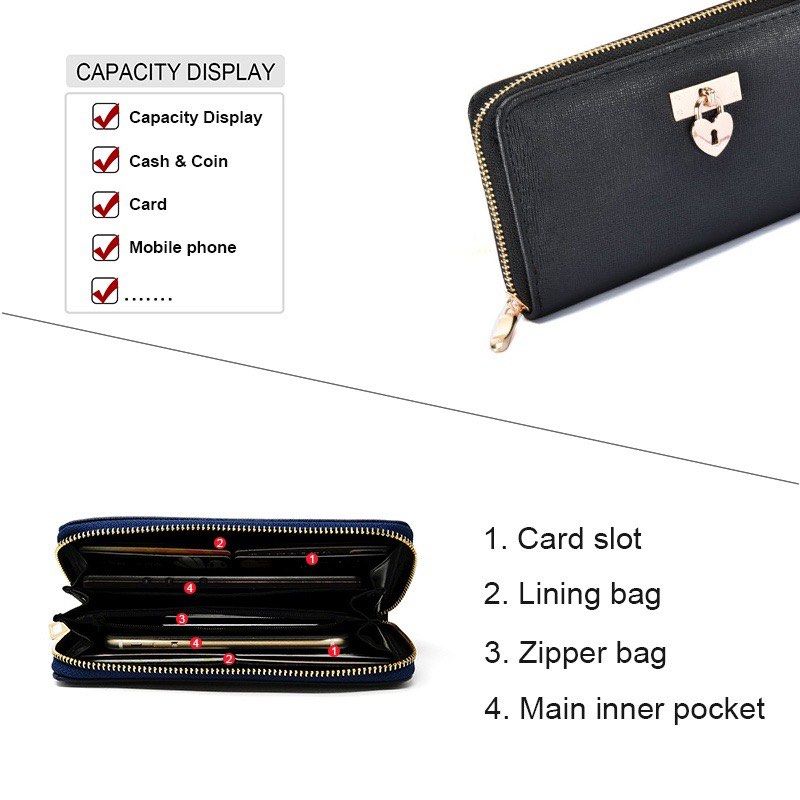 Classic Gold Heart Shape Long Wallet (Black), Women's Fashion, Bags ...
