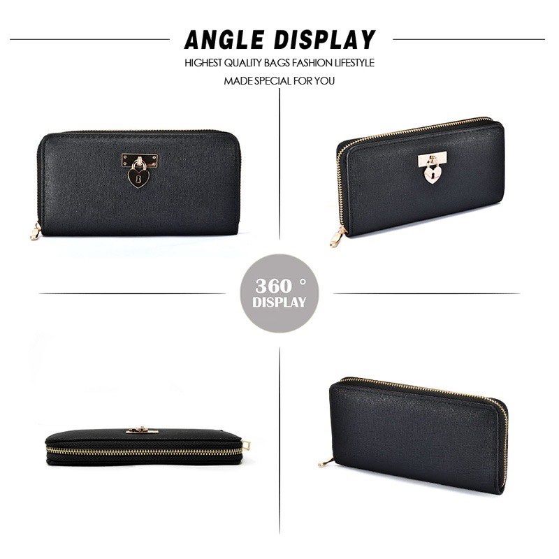 Classic Gold Heart Shape Long Wallet (Black), Women's Fashion, Bags ...