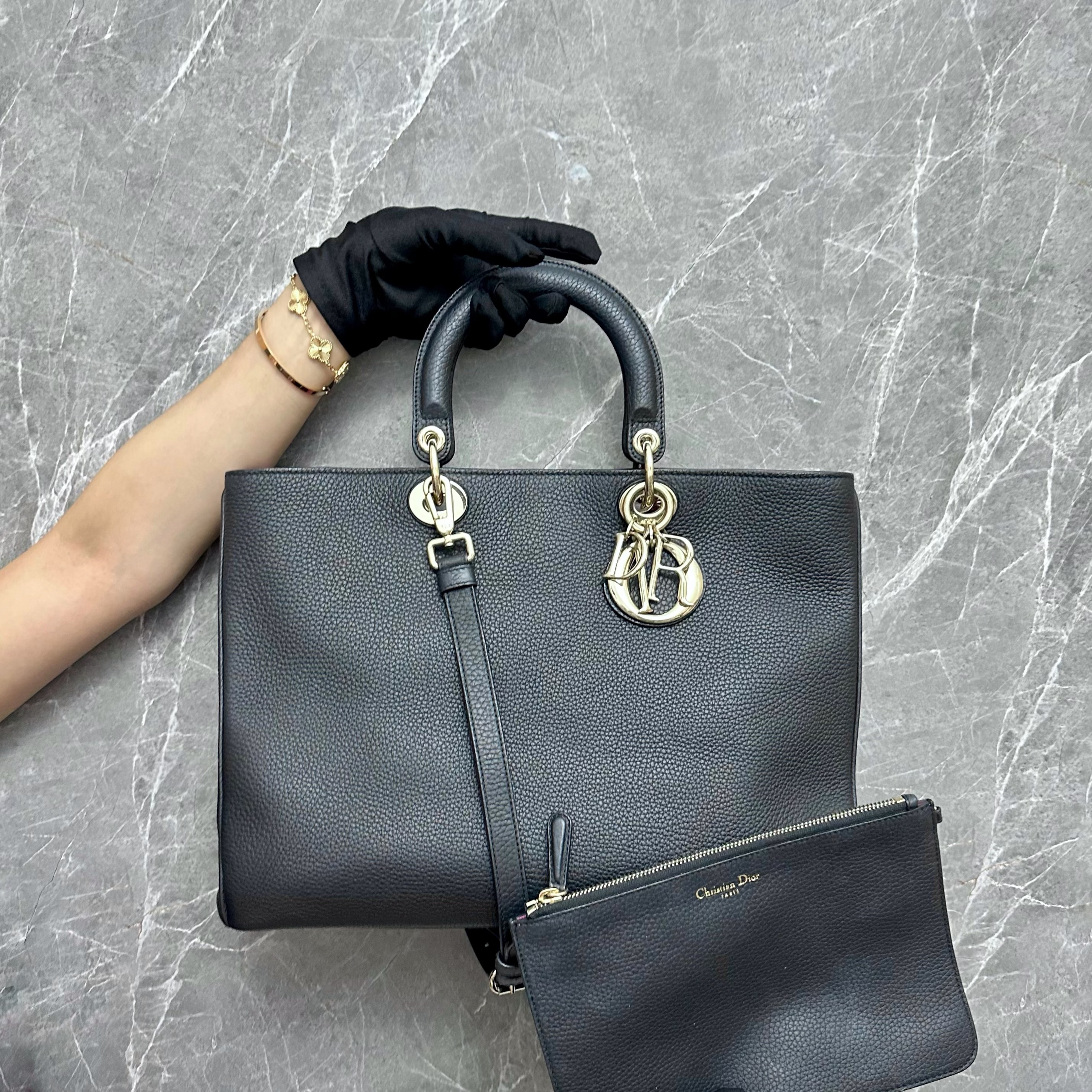 *Fit Laptop* Dior Diorissimo Large Lady Pebbled Calfskin Black GHW ...