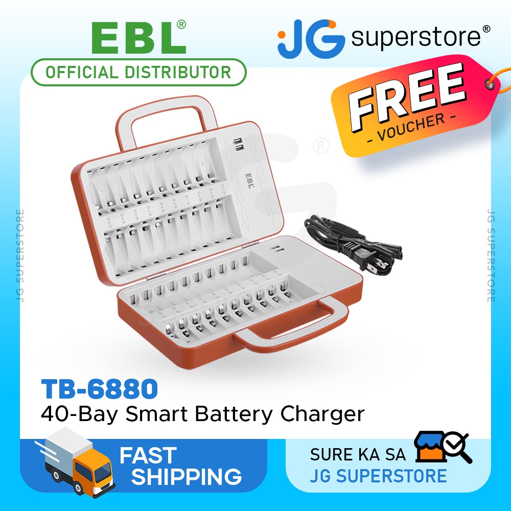 EBL TB-6880 C880 40-Bay Multi-function Smart Battery Charger Unit with 4 USB Charging Output ...