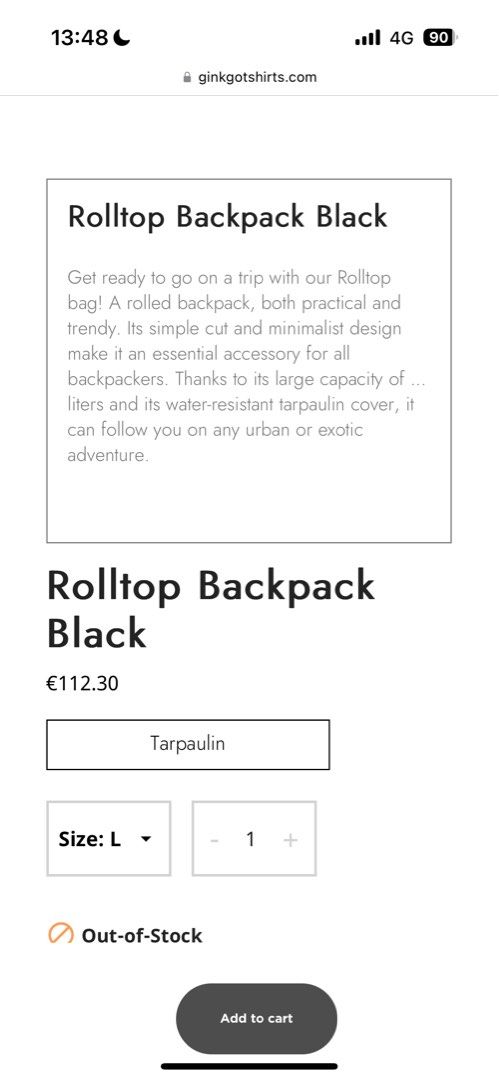 Ginko Rolltop Backpack Black (Heavy Duty Tarpaulin, 40L), Men's Fashion ...