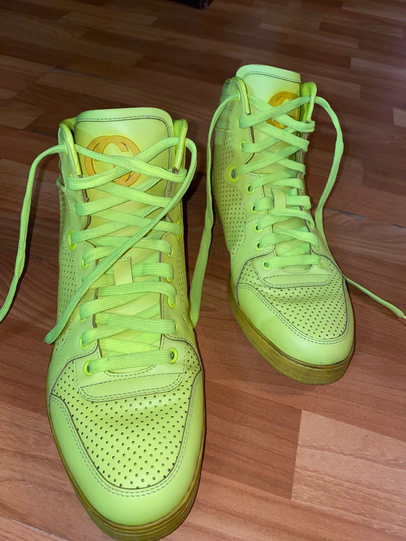 Gucci high top leather sneaker in neon green, Men's Fashion, Footwear ...