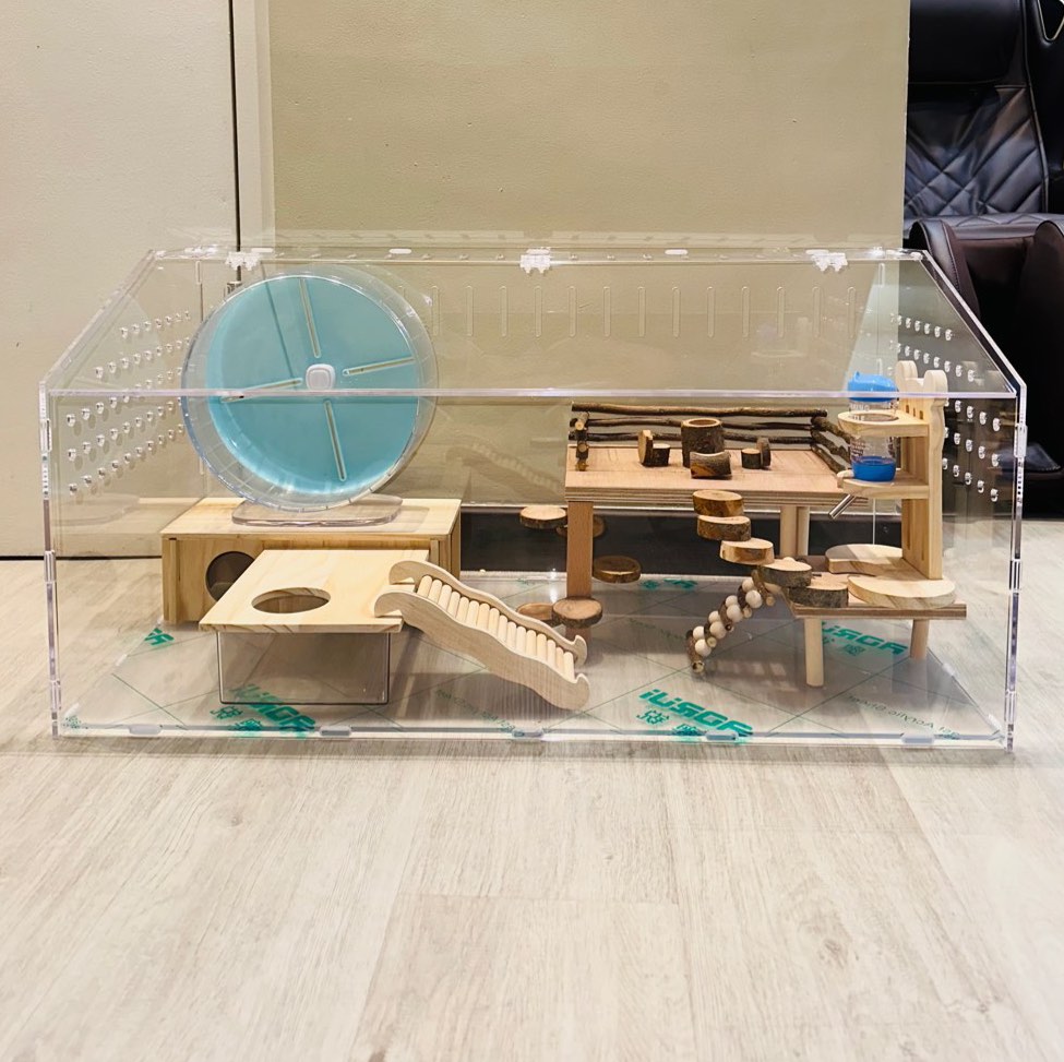 Hamster Acrylic Cage 80cm 100cm wooden accessories running wheel water ...