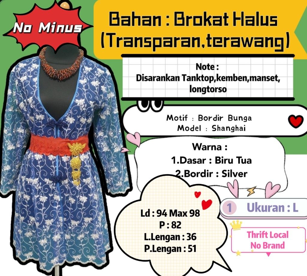 KB - 27 / Kebaya Brokat / Kebaya Brukat Navy / Kebaya Bordir Silver / Kebaya Kancing Shanghai ...