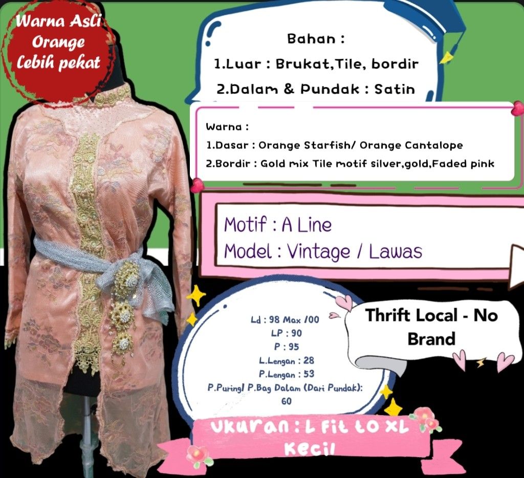 Kebaya Brokat / Kebaya Lawas / Kebaya Vintage / Kebaya Orange / Kebaya ...