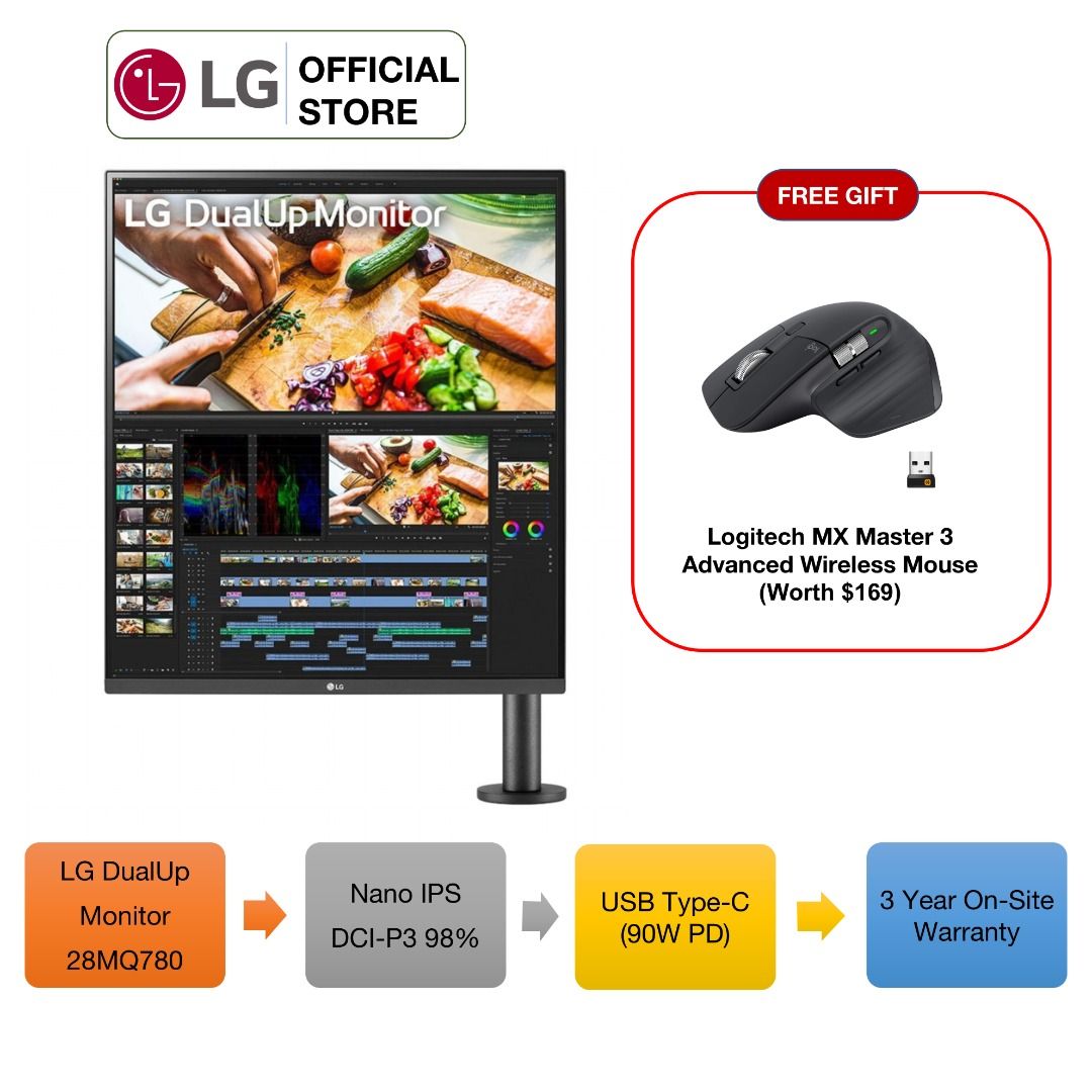 LG 28MQ780-B 28 Inch SDQHD (2560 x 2880) Nano IPS DualUp Monitor with ...