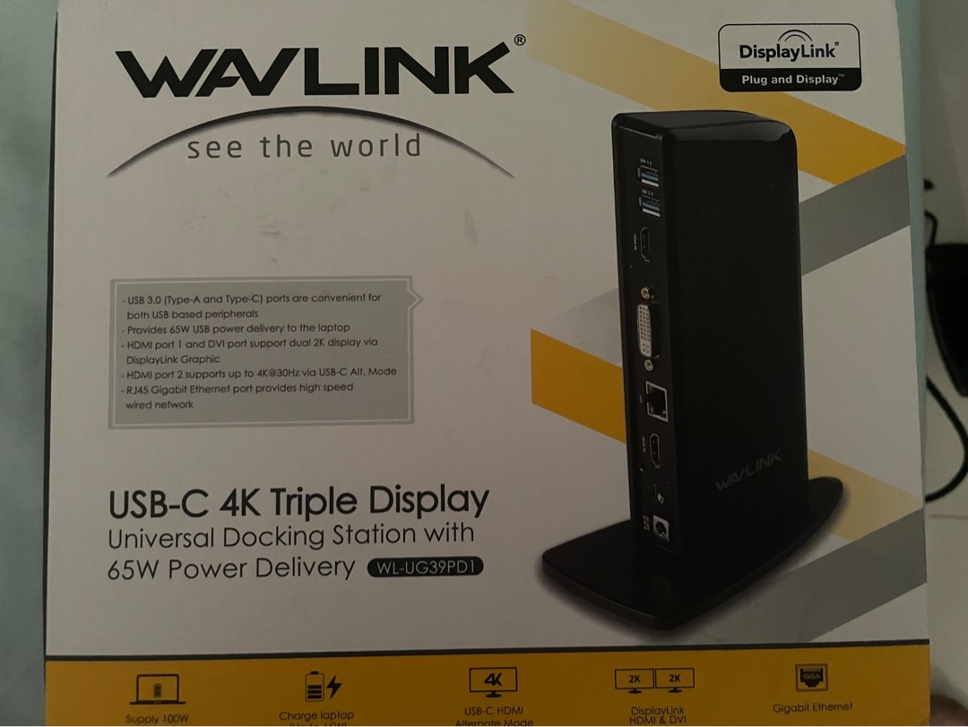 Lightly Used Wavlink Usb C 4k Triple Display Universal Docking Station With 65w Power Delivery