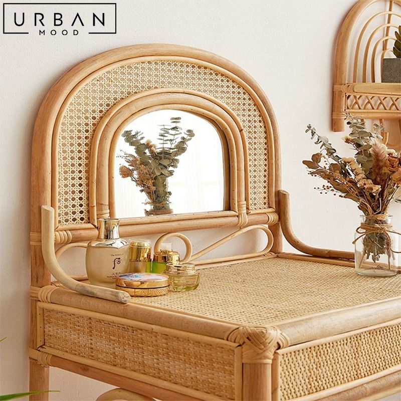 MANON Japandi Rattan Vanity Table Set, Furniture & Home Living ...