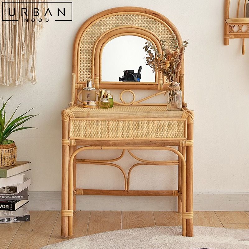 MANON Japandi Rattan Vanity Table Set, Furniture & Home Living ...