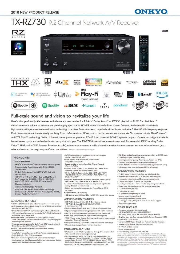 Onkyo AV Amplifier TX-RZ730 on Carousell