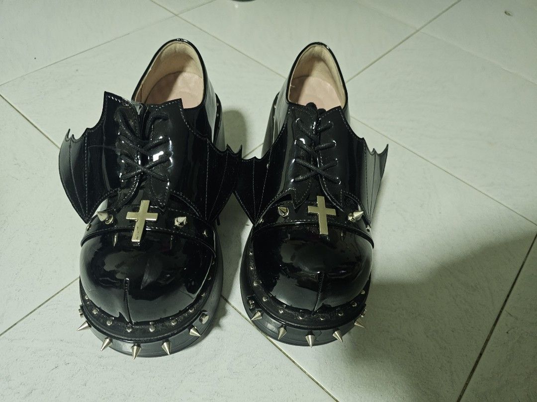 Platform boots shoes oxford low cut below ankle cross spike bat wings ...