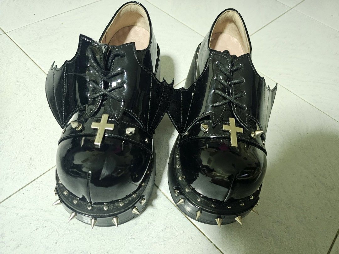 Platform boots shoes oxford low cut below ankle cross spike bat wings ...