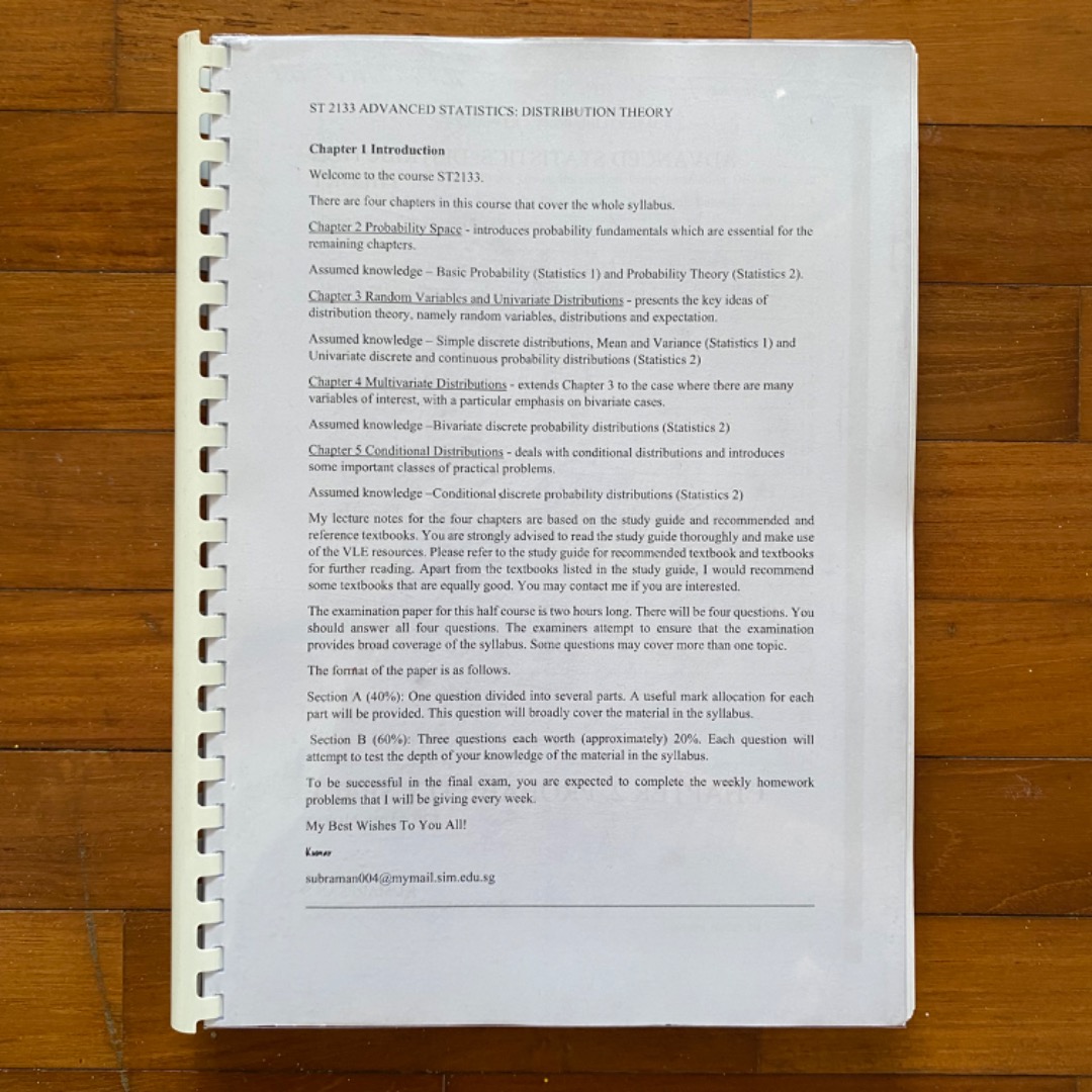 SIM UOL ST2133 ADVANCE STATISTICS DISTRIBUTION THEORY, Everything Else ...