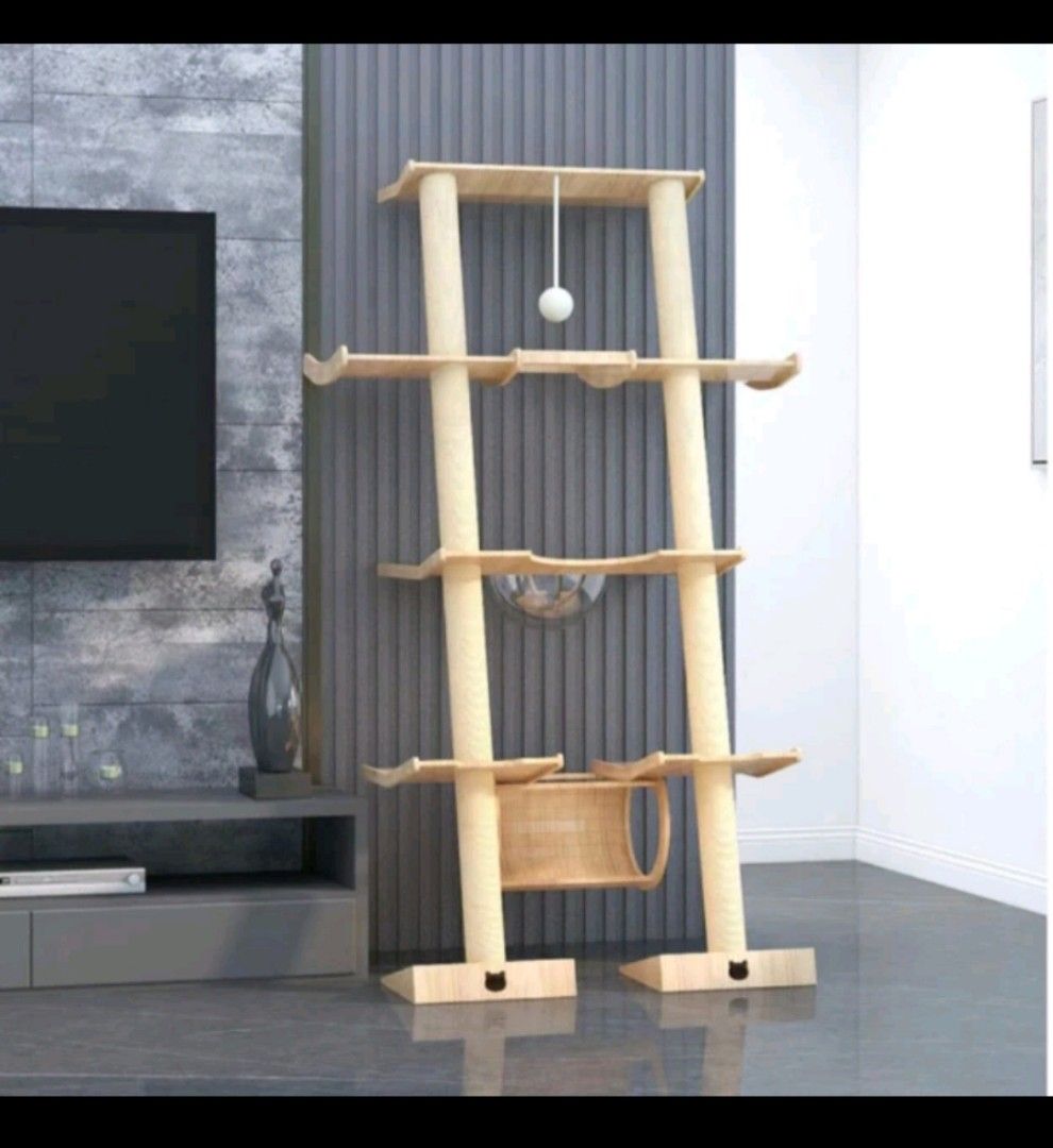 Sleek and Tall Cat Tree Castle 1.9m Cat Tree Tower Solid Wood, Modern ...