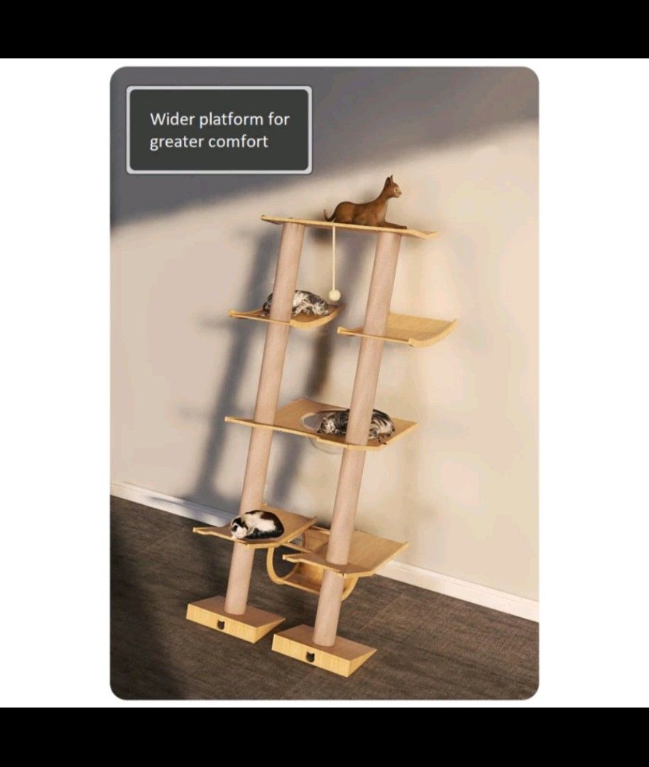 Sleek and Tall Cat Tree Castle 1.9m Cat Tree Tower Solid Wood, Modern ...