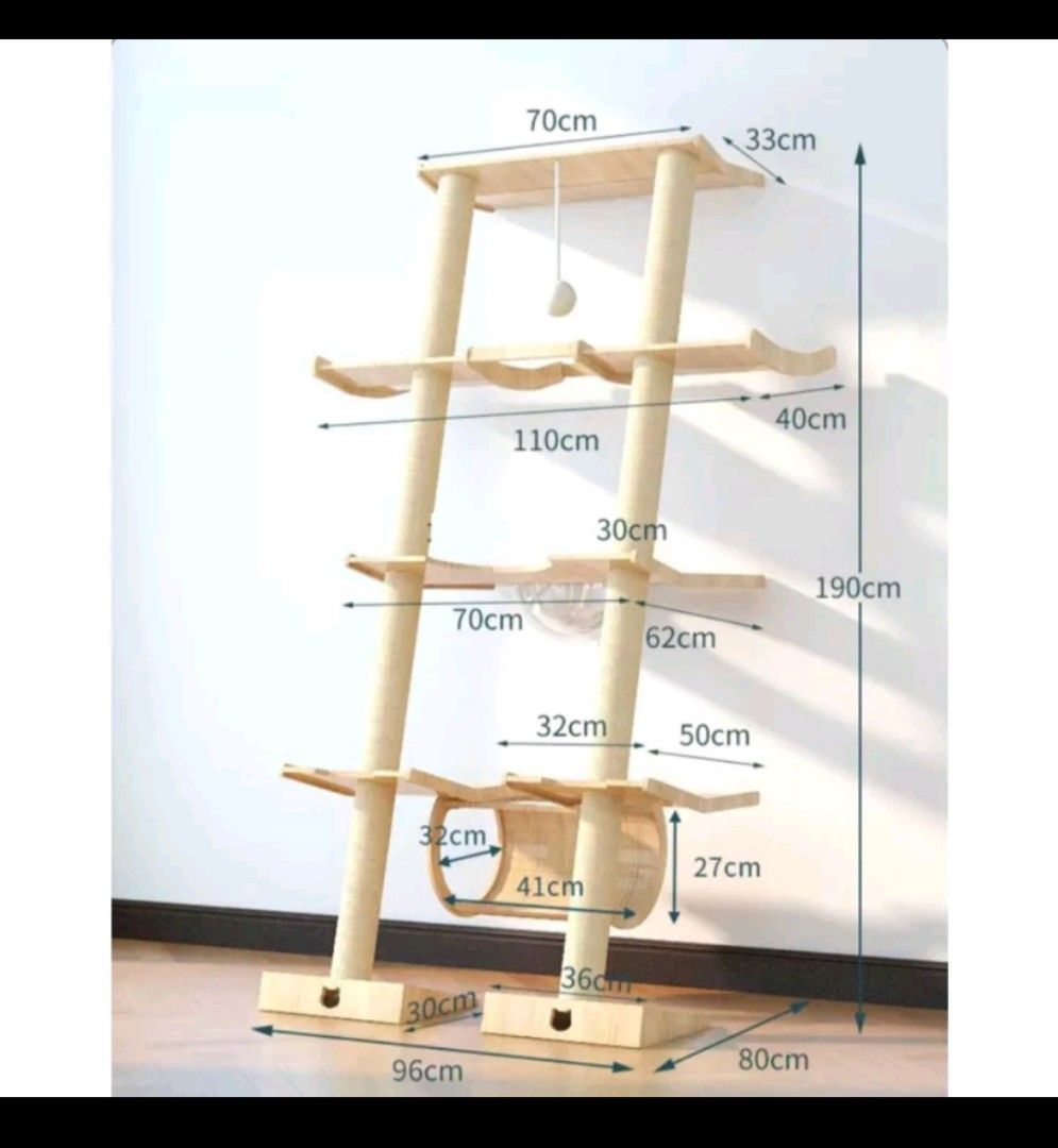 Sleek and Tall Cat Tree Castle 1.9m Cat Tree Tower Solid Wood, Modern ...