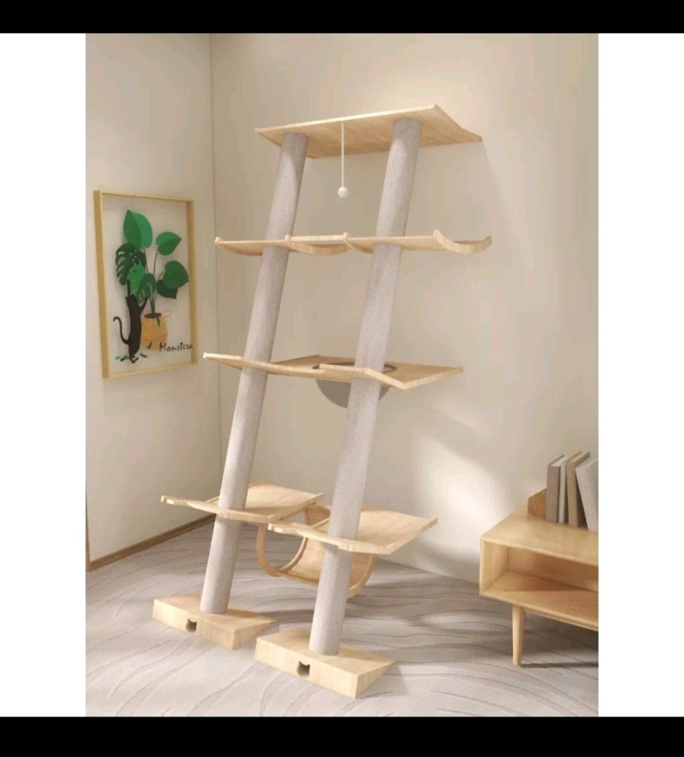 Sleek and Tall Cat Tree Castle 1.9m Cat Tree Tower Solid Wood, Modern ...
