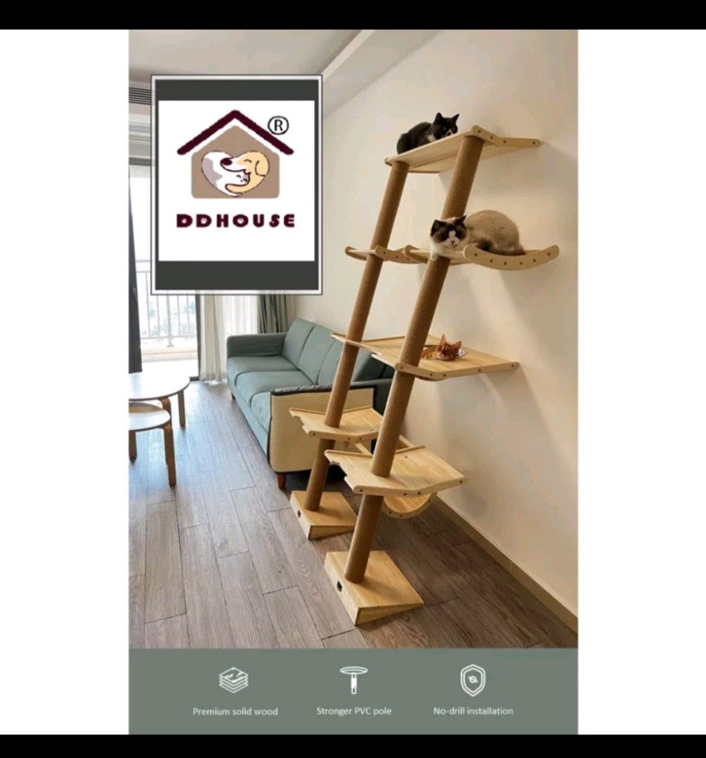 Sleek and Tall Cat Tree Castle 1.9m Cat Tree Tower Solid Wood, Modern ...