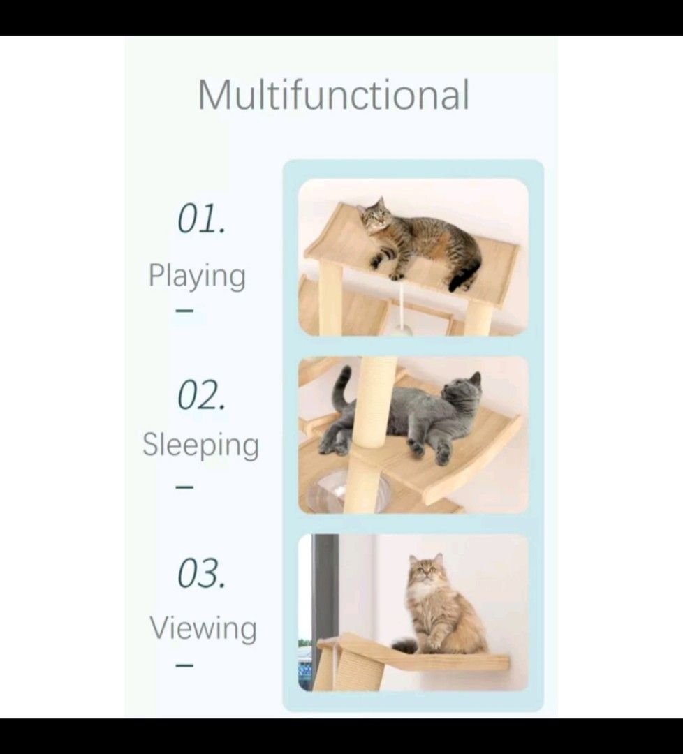 Sleek and Tall Cat Tree Castle 1.9m Cat Tree Tower Solid Wood, Modern ...