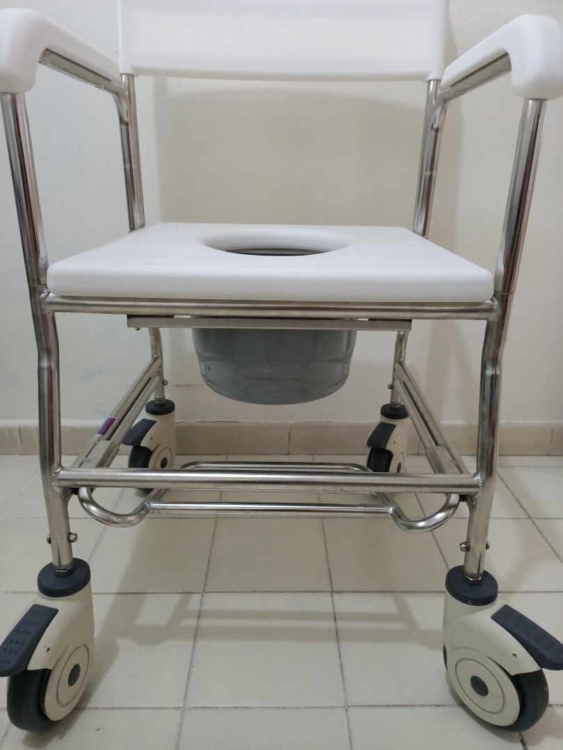 Stainless Steel Commode Chair with wheels and foot rest, Health ...