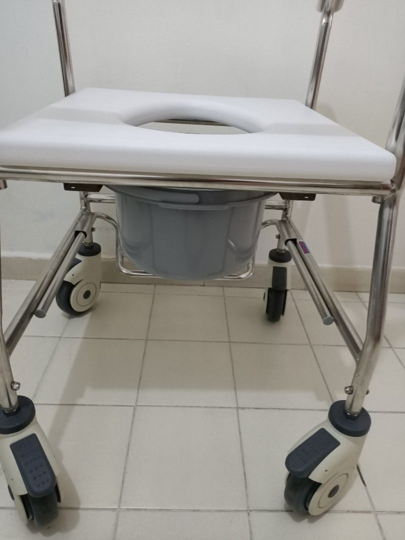 Stainless Steel Commode Chair with wheels and foot rest, Health ...