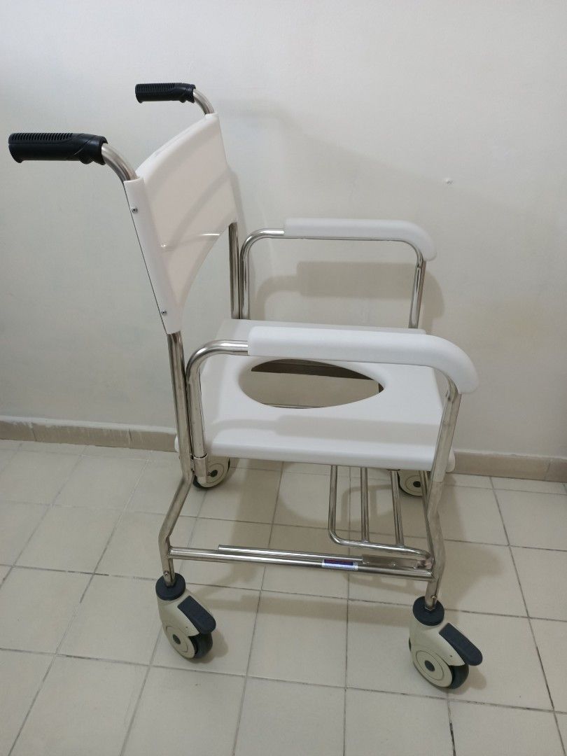 Stainless Steel Commode Chair with wheels and foot rest, Health ...