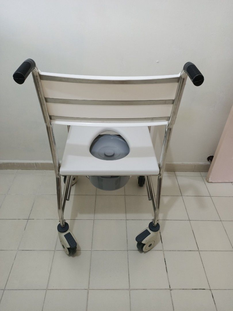 Stainless Steel Commode Chair with wheels and foot rest, Health ...