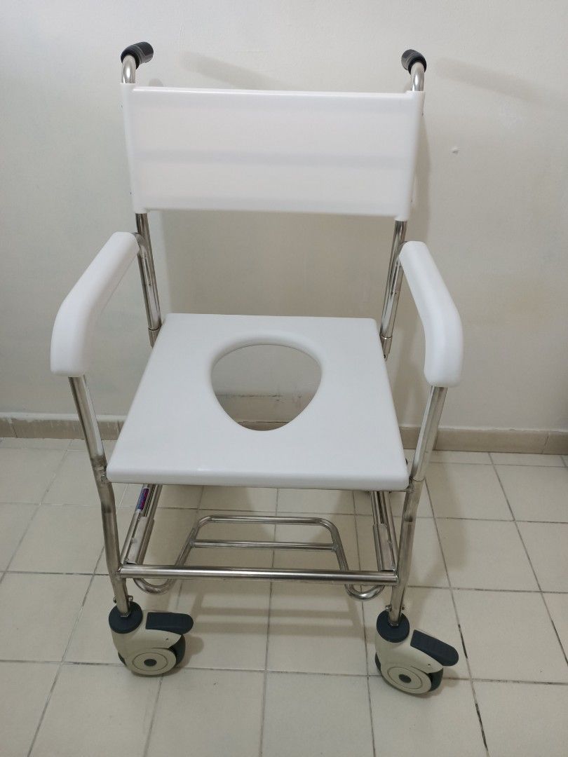 Stainless Steel Commode Chair with wheels and foot rest, Health ...