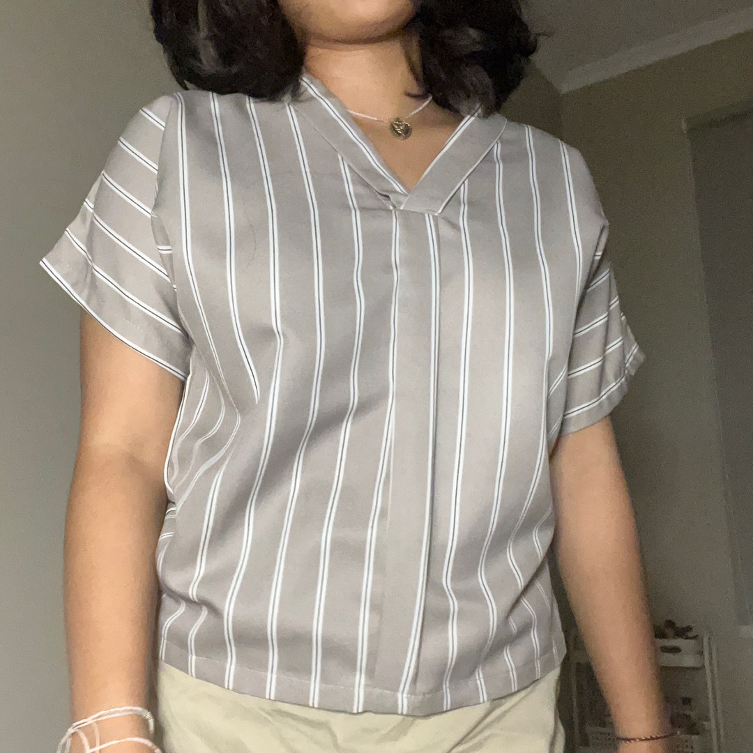 Stripes Formal Top, Fesyen Wanita, Pakaian Wanita, Atasan di Carousell