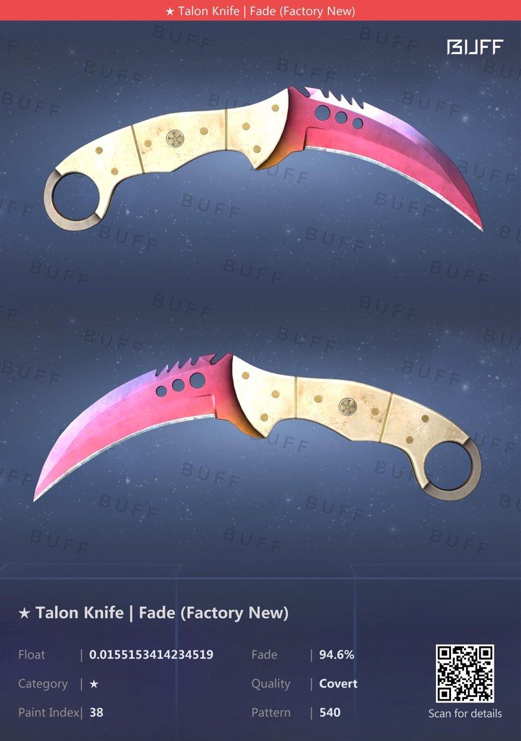 Talon Knife Fade 94.6% FN CSGO CS2, Video Gaming, Gaming Accessories, In-Game Products on Carousell