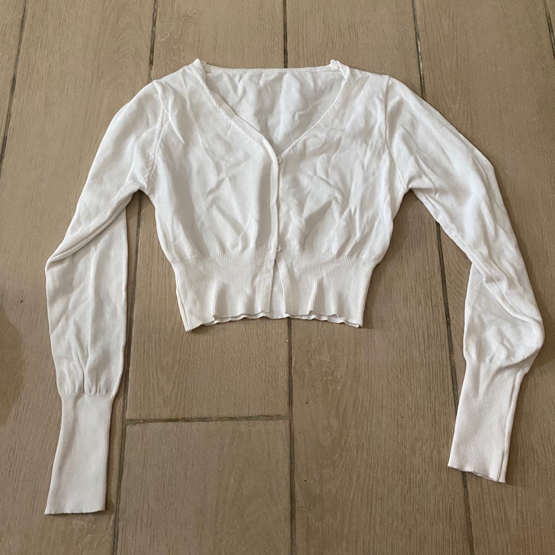 White Cropped Cardigan, Women's Fashion, Tops, Longsleeves on Carousell