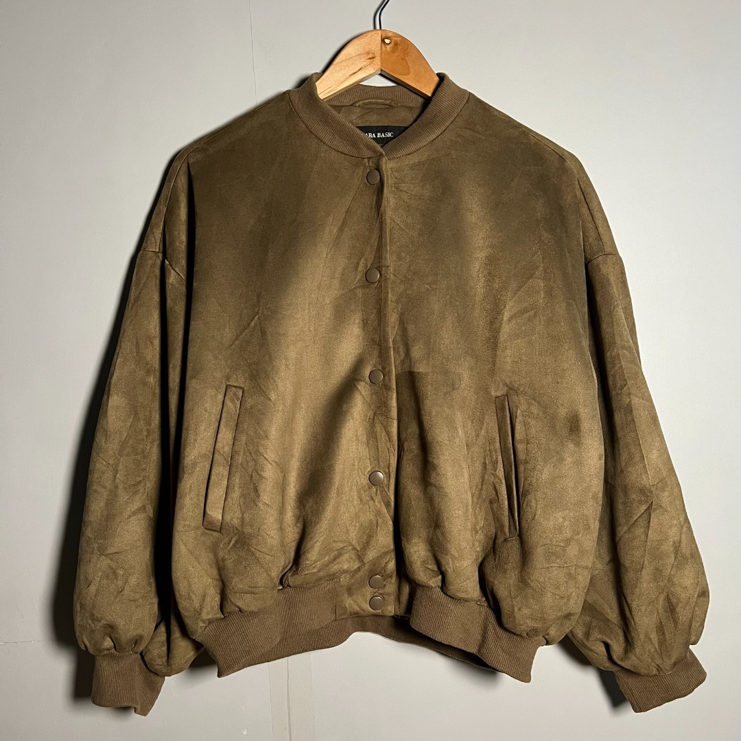 ZARA Suede Texture Boxy fit Varsity Jacket Rare, Women's Fashion, Coats ...