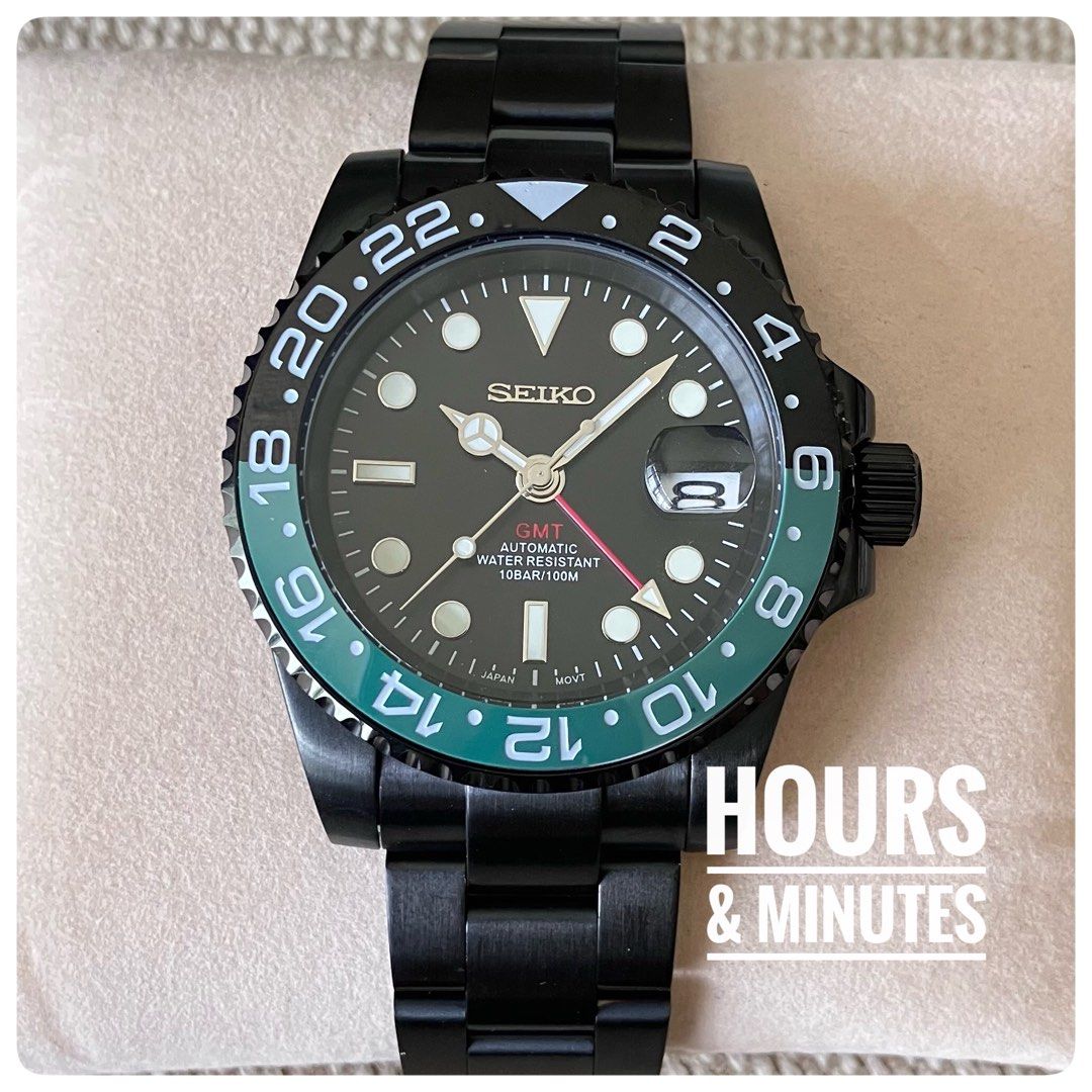 Black GMT Sprite automatic watch - Seiko mod, Men's Fashion, Watches ...