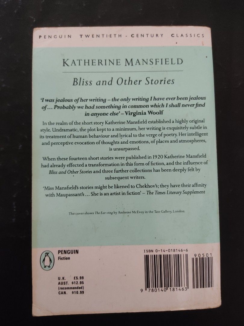 Bliss and Other Stories by Katherine Mansfield (1962 Edition), Hobbies ...