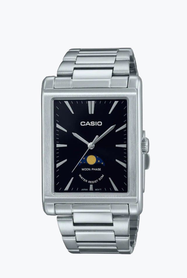 Casio Standard Analog Moon Phase/Moonphase Stainless Steel Buckle Black ...