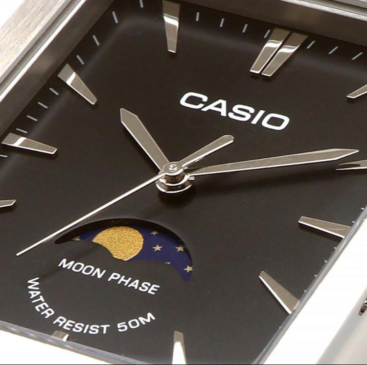 Casio Standard Analog Moon Phase/Moonphase Stainless Steel Buckle Black ...