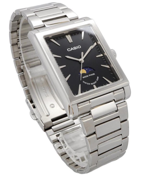 Casio Standard Analog Moon Phase/Moonphase Stainless Steel Buckle Black ...