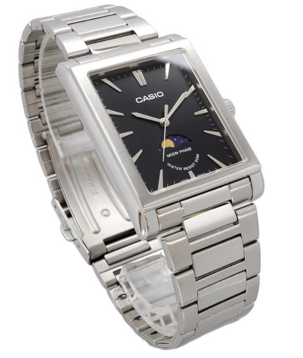 Casio Standard Analog Moon Phase/Moonphase Stainless Steel Buckle Black ...